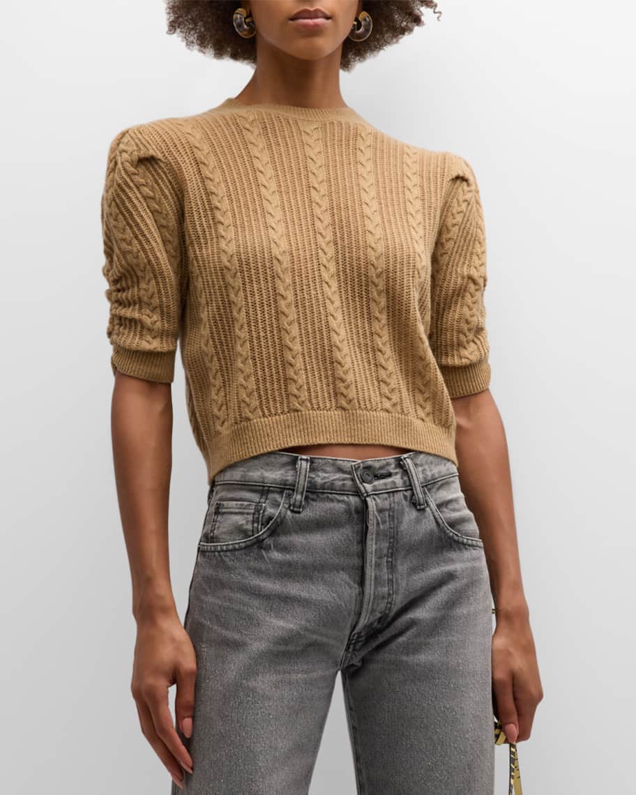 FRAME Pointelle Cashmere-Wool Cropped Sweater | Neiman Marcus