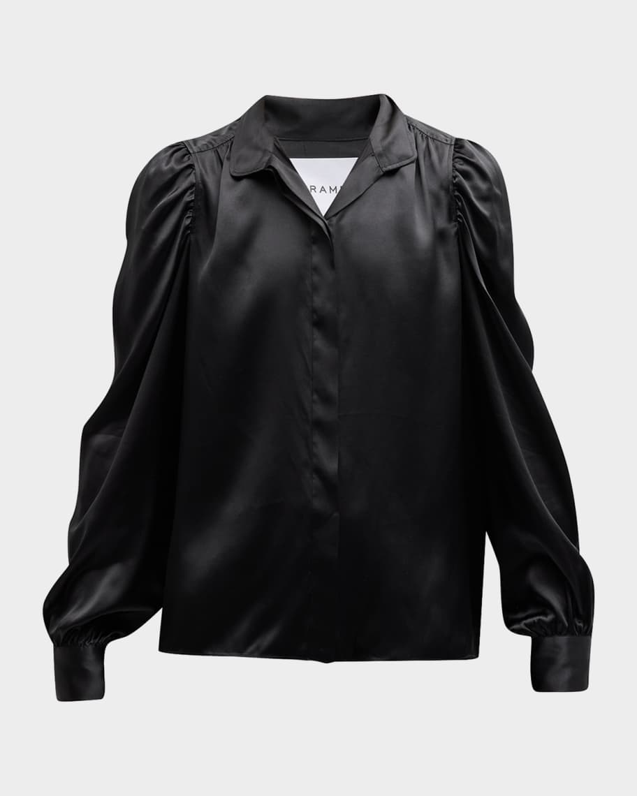 FRAME Gillian Long-Sleeve Silk Top | Neiman Marcus