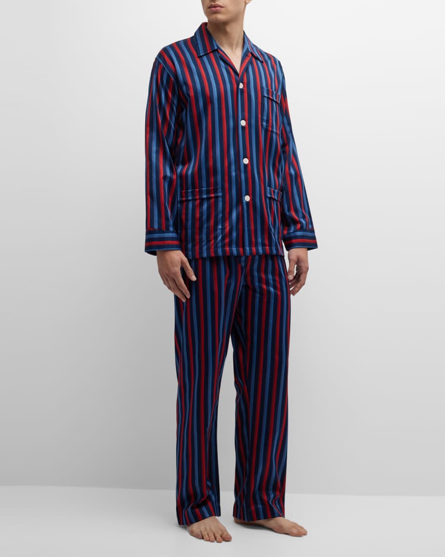 Derek Rose Men's Wellington 55 Cotton Stripe Long Pajama Set | Neiman ...