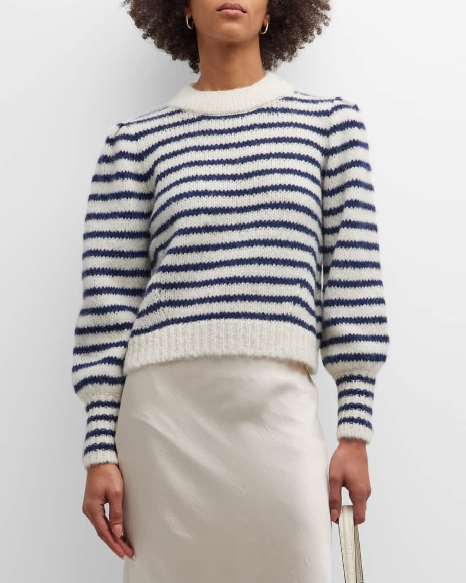 ELEVEN SIX Kate Striped Blouson-Sleeve Sweater | Neiman Marcus