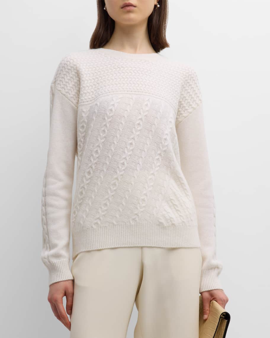 Neiman Marcus Cashmere Collection Cashmere Mixed Cable-Knit Sweater ...