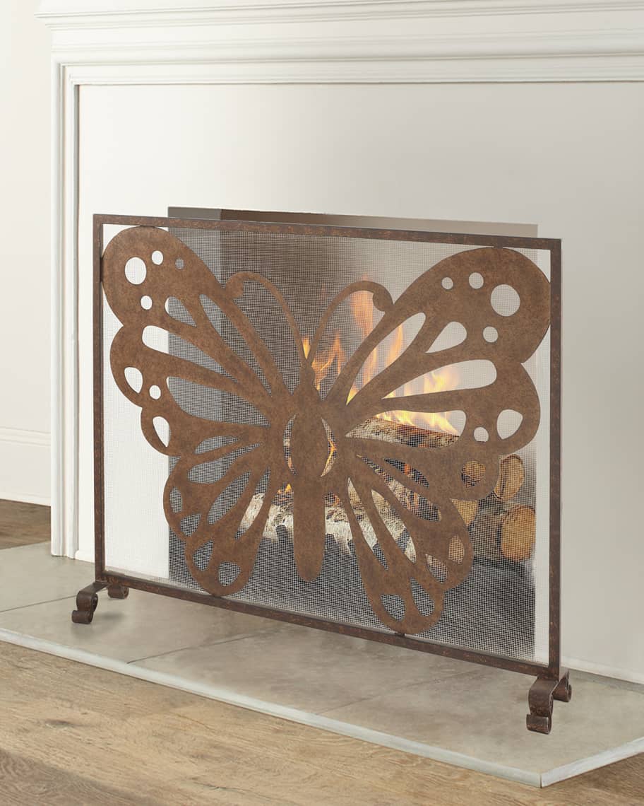 Burnished Taupe Butterfly Accent Fire Screen | Neiman Marcus