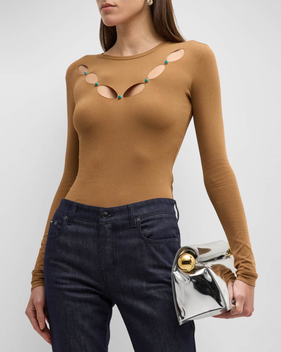 Roberto Cavalli Stud Cutout Crewneck Sweater | Neiman Marcus