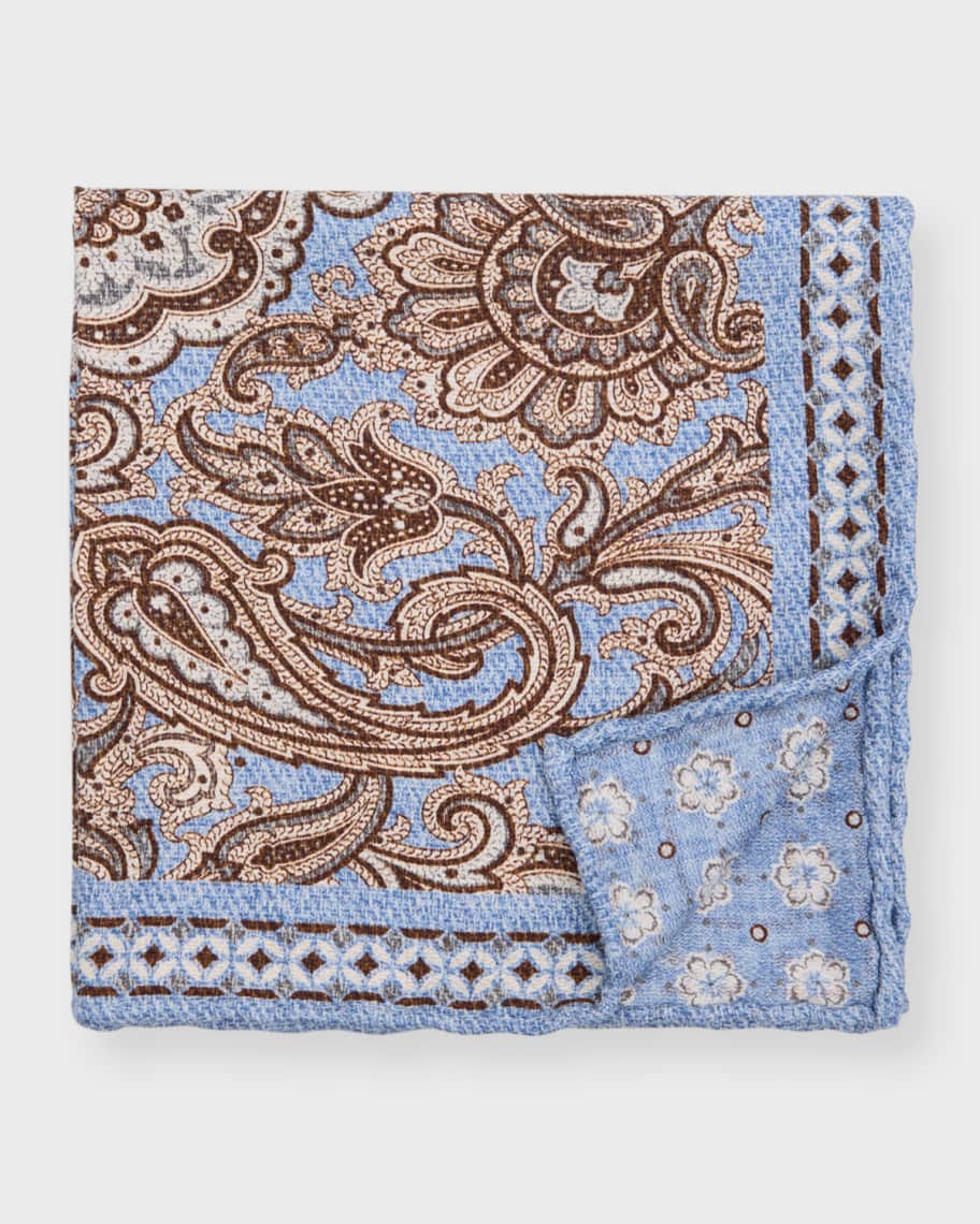 Edward Armah Men's Paisley/Floral Reversible Silk Pocket Square ...