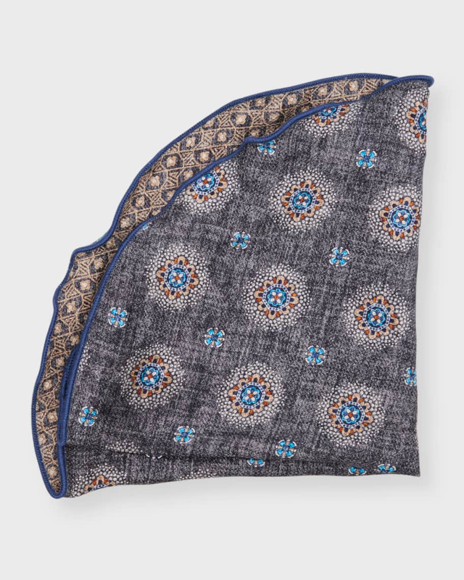 Edward Armah Men's Floral/Geometric Reversible Silk Pocket Circle ...