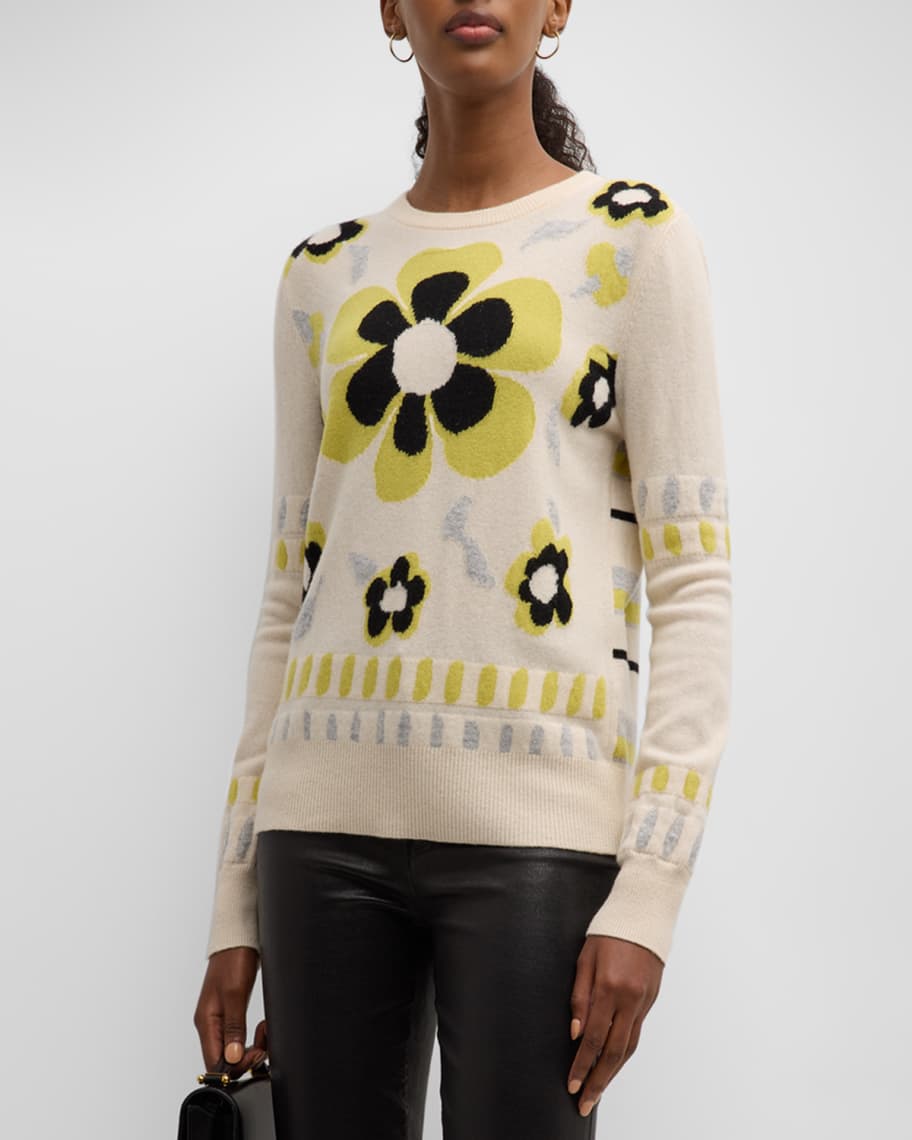 Happy Sheep Floral Intarsia Wool-Cashmere Sweater | Neiman Marcus