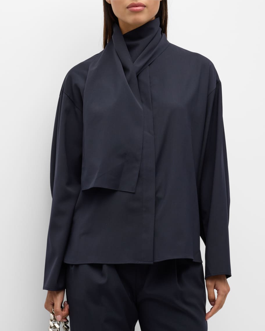 LE17SEPTEMBRE Long-Sleeve Side Muffler Shirt | Neiman Marcus