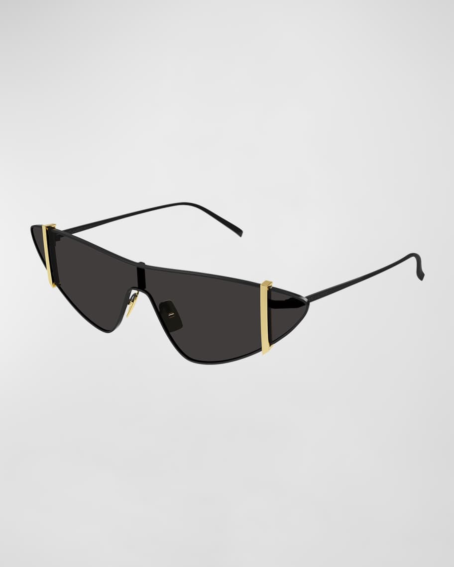 Saint Laurent Sleek Metal Cat-Eye Shield Sunglasses With Golden Accents ...