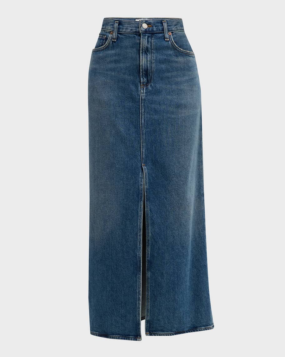 AGOLDE Leif Low-Slung Denim Maxi Skirt | Neiman Marcus