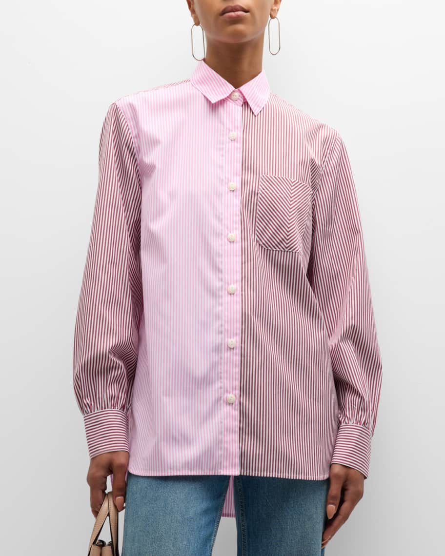 Rag & Bone Maxine Multi-Stripe Button-Front Shirt | Neiman Marcus