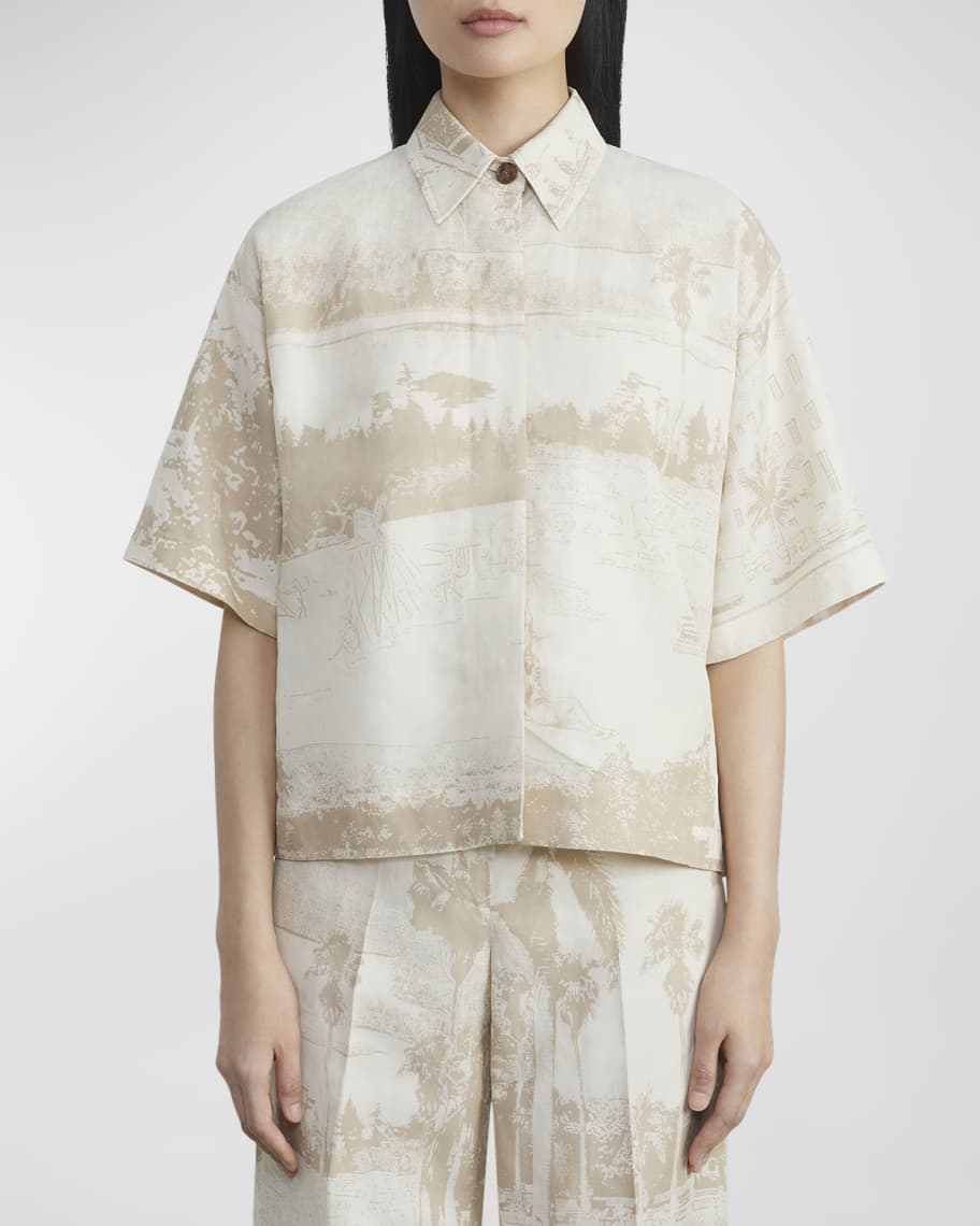 Lafayette 148 New York Toile-Print Button-Down Shirt Jacket | Neiman Marcus