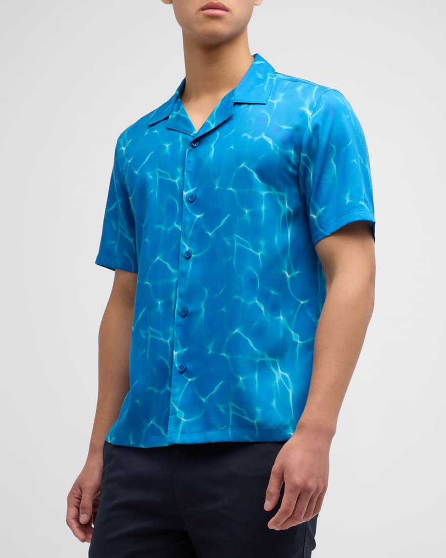 Theory Men's Irving Ripple-Print Camp Shirt | Neiman Marcus