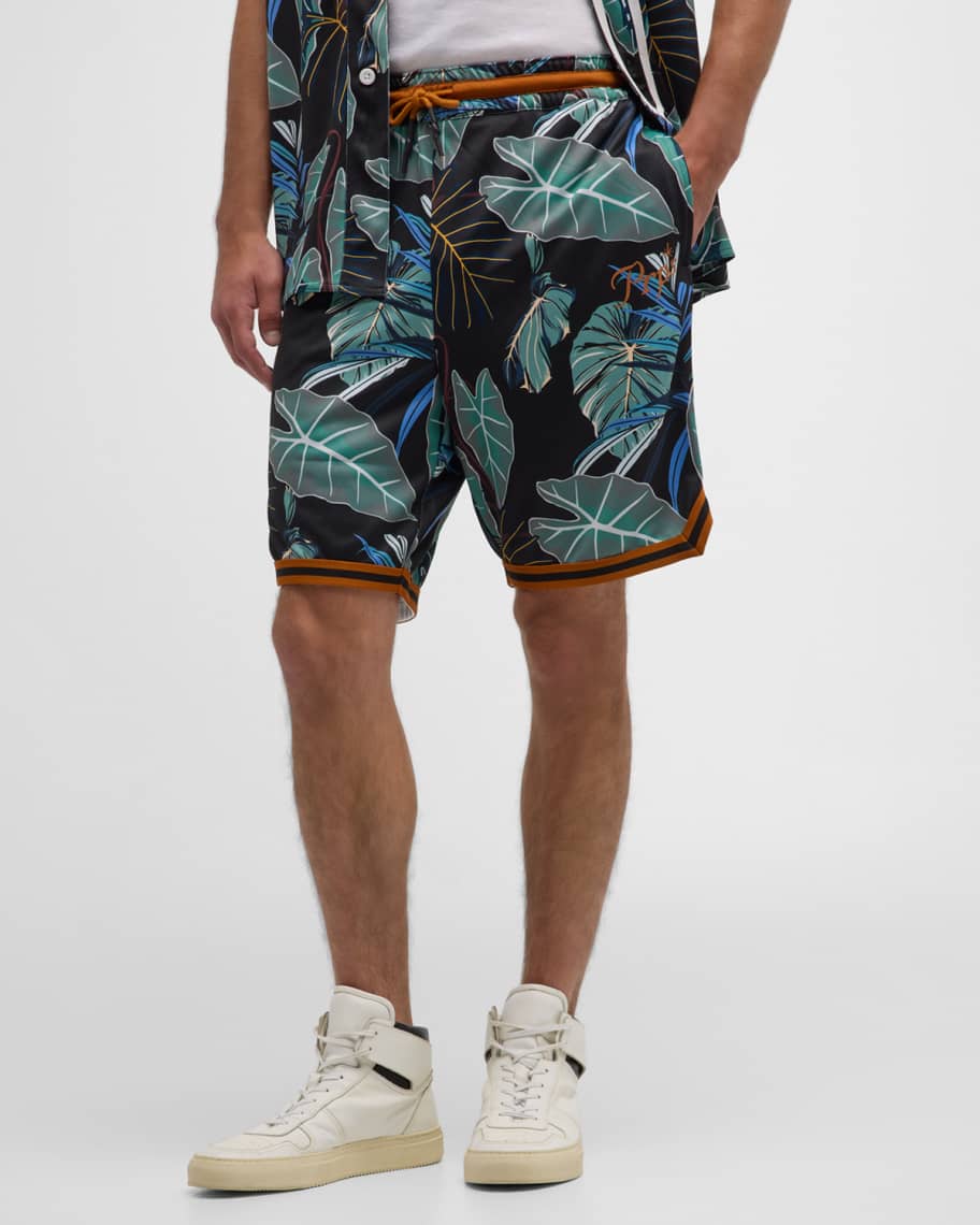 PRPS Men's Leaf-Print Jersey Athletic Shorts | Neiman Marcus