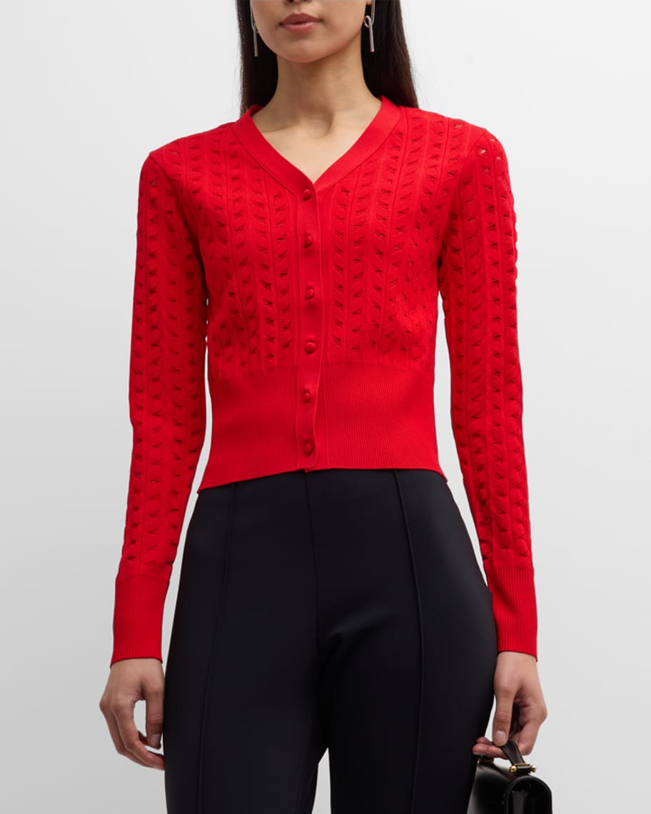 Adam Lippes Pointelle Knit Crop Cardigan | Neiman Marcus