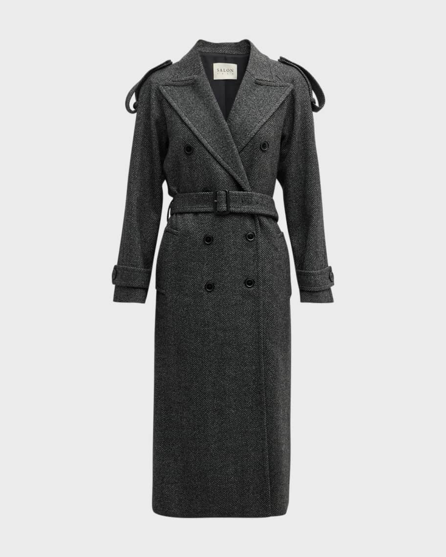 Salon 1884 Larkin Houndstooth Belted Wool Trench Coat | Neiman Marcus