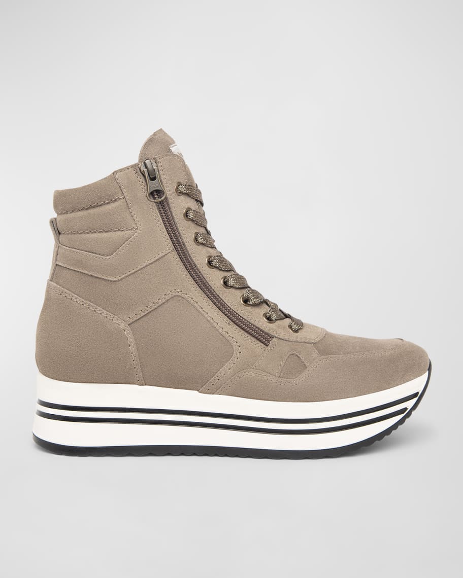 NeroGiardini Suede Zipper High-Top Wedge Sneakers | Neiman Marcus