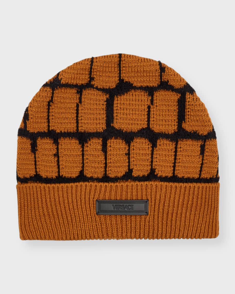 Versace Men's Crocodile Jacquard Knit Beanie Hat | Neiman Marcus