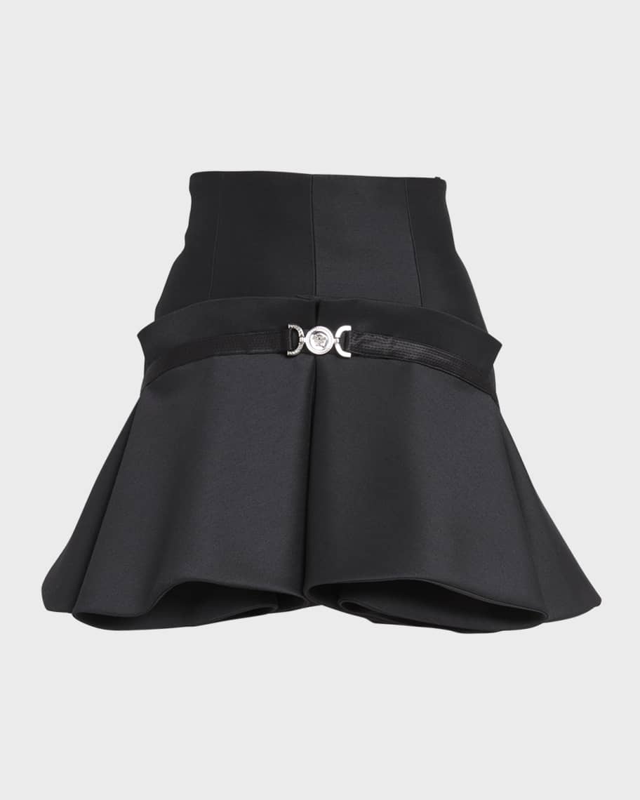 Versace Sculptural Wool Mini Skirt with Medusa Detail | Neiman Marcus
