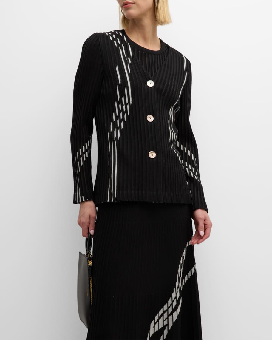 Misook Abstract Knit Jacket With Detachable Scarf | Neiman Marcus