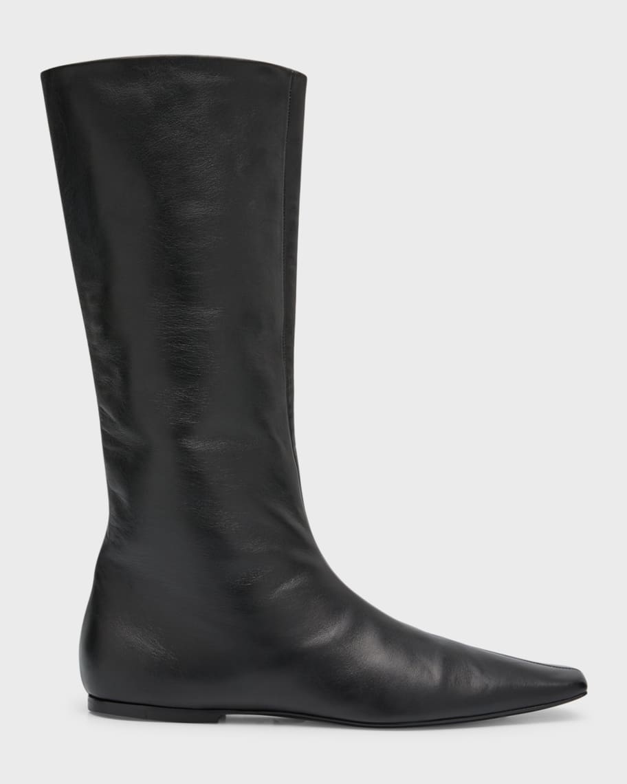 THE ROW Bette Leather Flat Mid Boots | Neiman Marcus