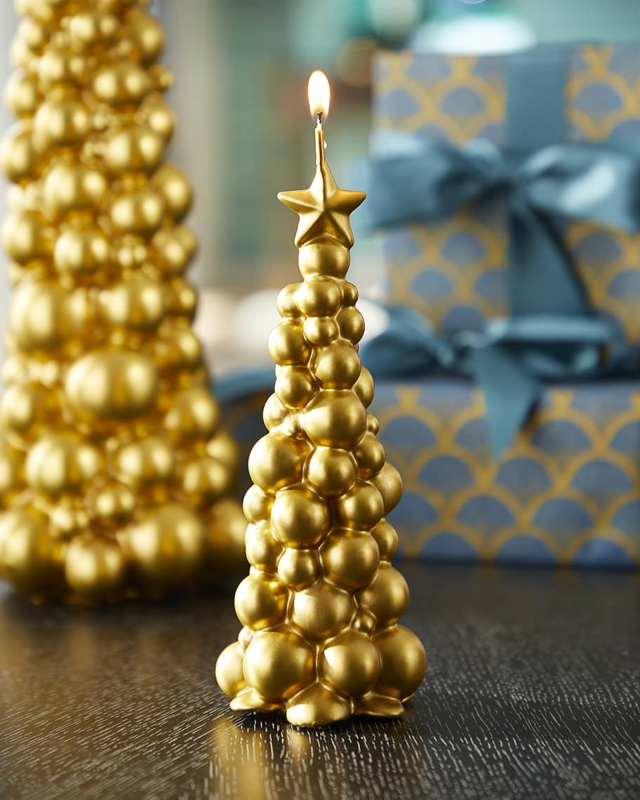 Neiman Marcus 8" Gold Christmas Tree Candle | Neiman Marcus