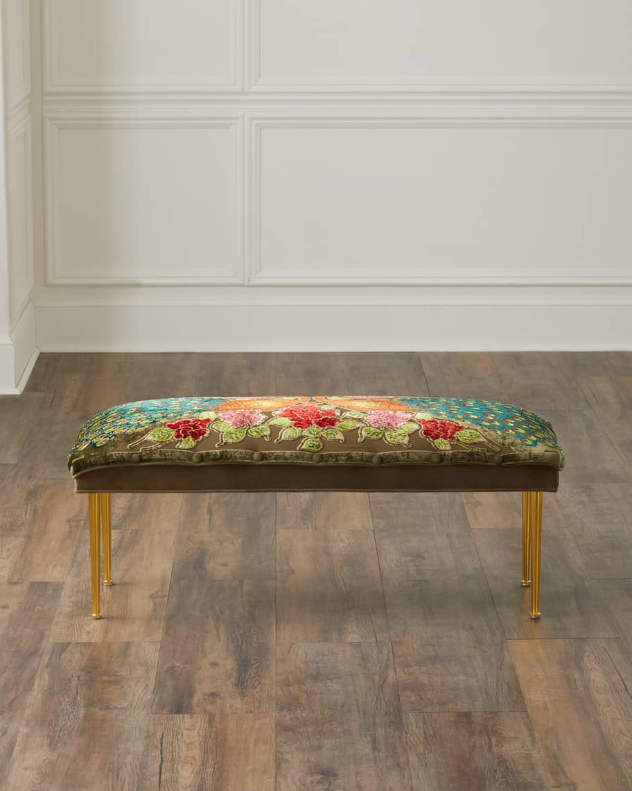 Haute House Peacock Bench with Brass Legs, 42" | Neiman Marcus