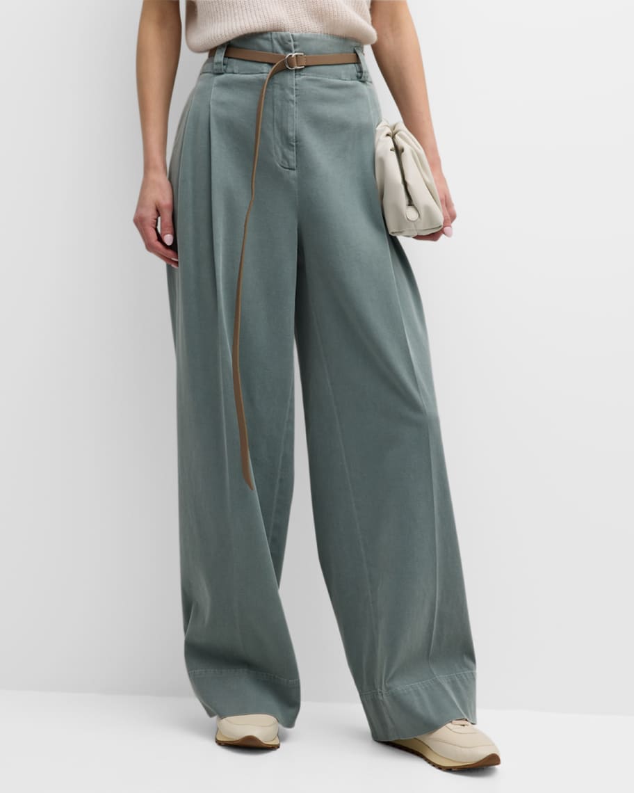Peserico Pleated Wide-Leg Gabardine Pants | Neiman Marcus