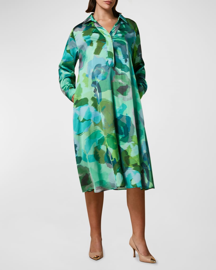 Marina Rinaldi Plus Size Daniela Printed Satin Midi Shirtdress | Neiman ...