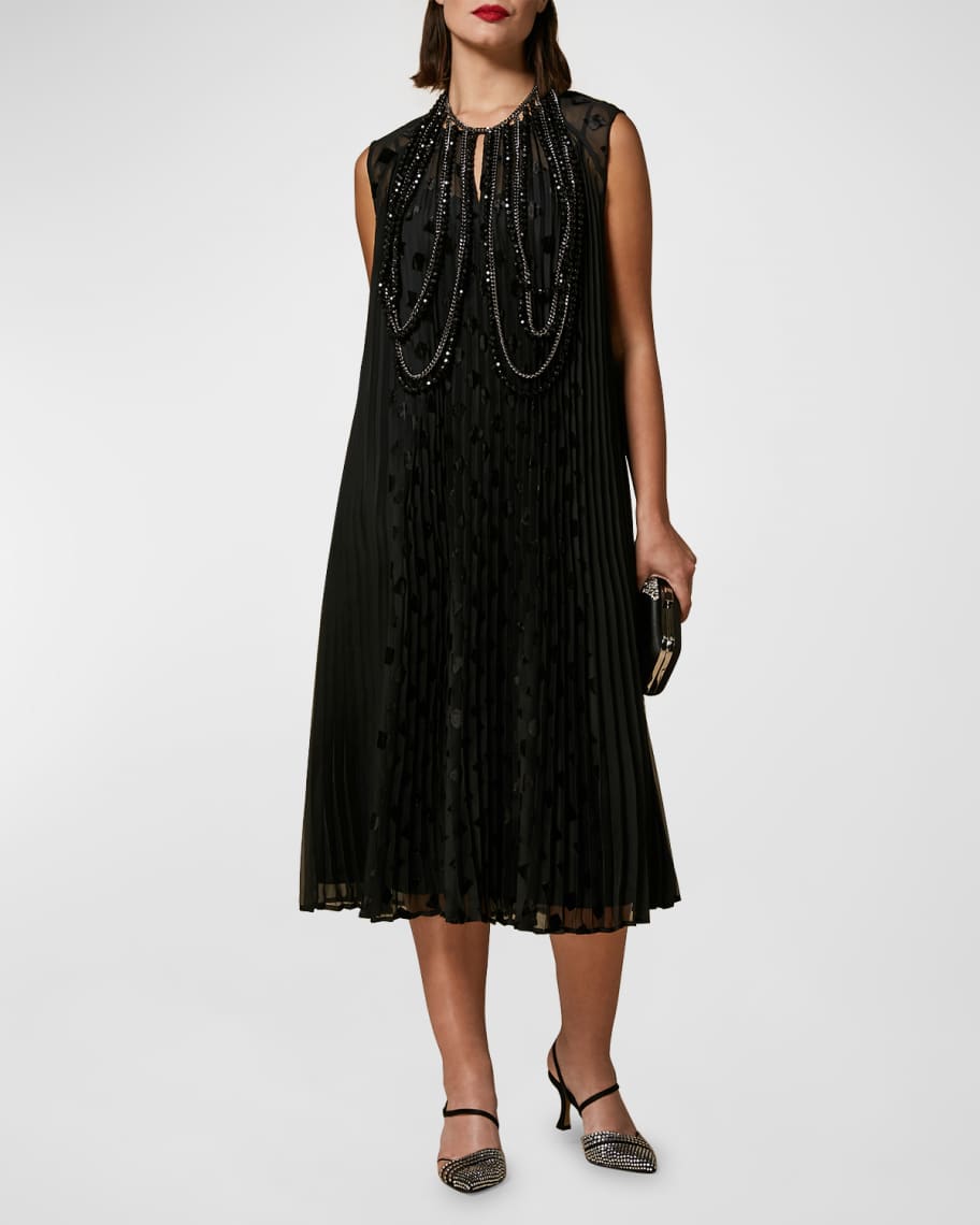 Marina Rinaldi Devoto Sleeveless Pleated Midi Dress | Neiman Marcus