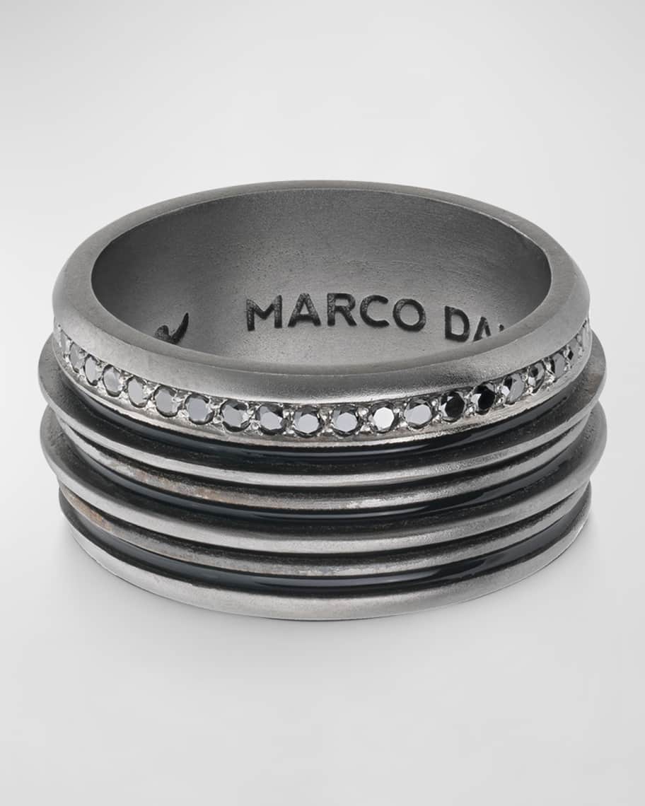 Marco Dal Maso Oxidized Sterling Silver Acies Wide Band Ring with Black ...