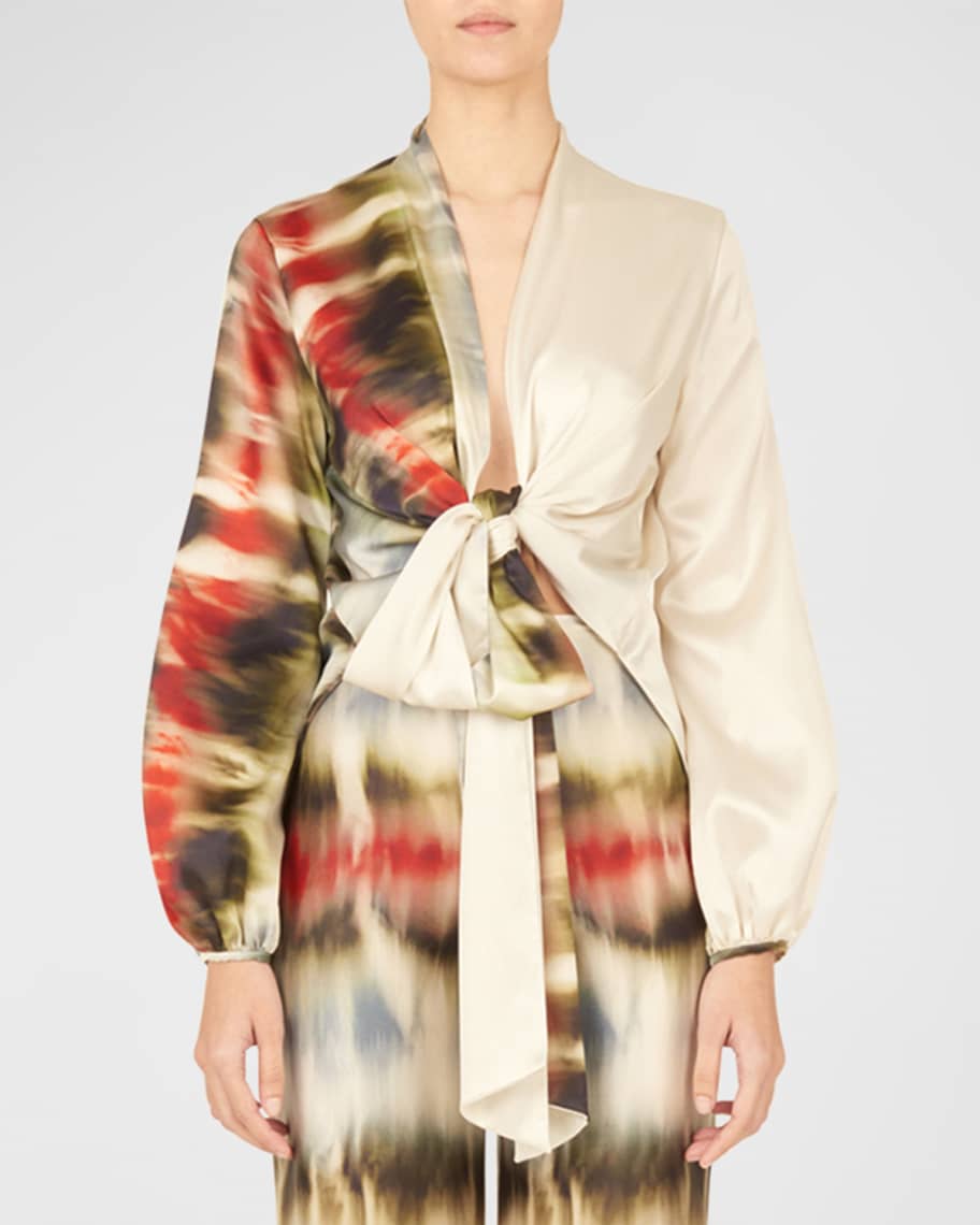 Silvia Tcherassi Honey Tie-Dye Satin Tied Blouse | Neiman Marcus