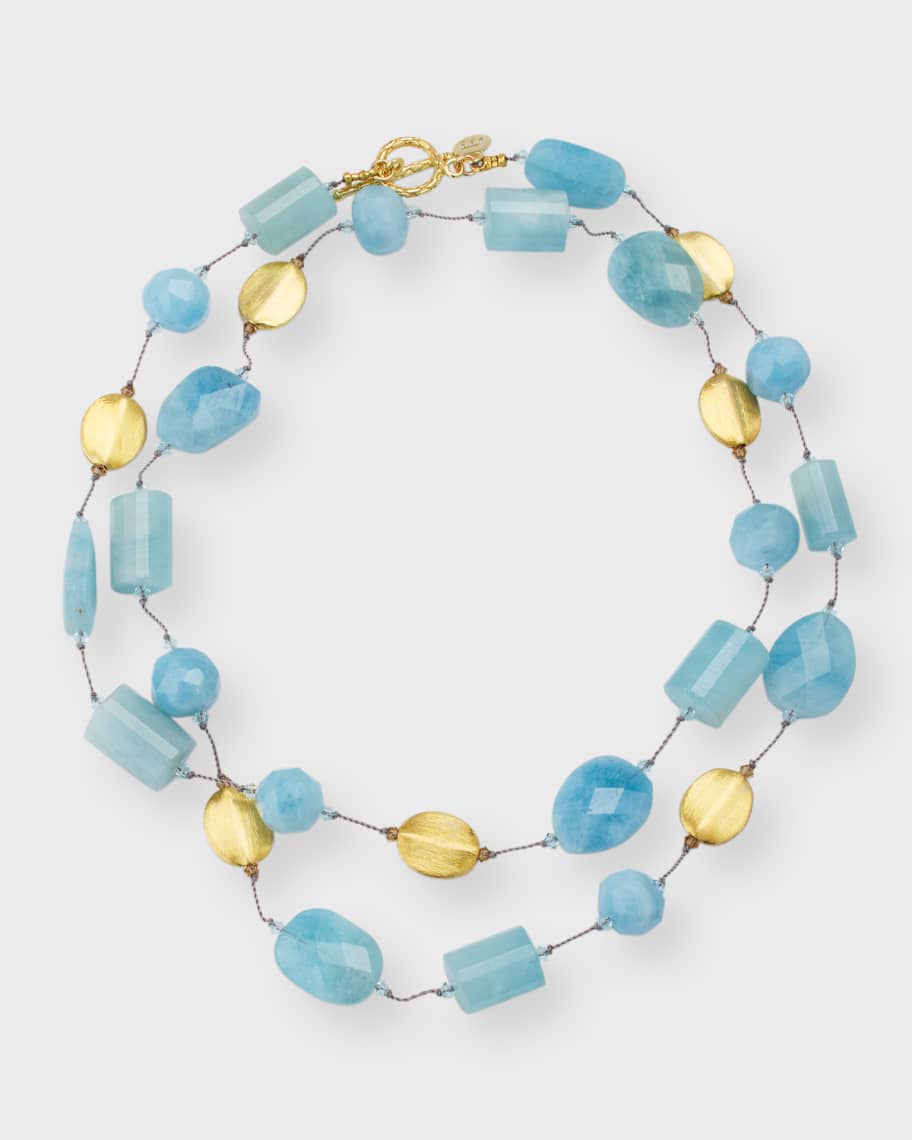 Margo Morrison Aquamarine Combination and Gold Vermeil Beaded Necklace ...