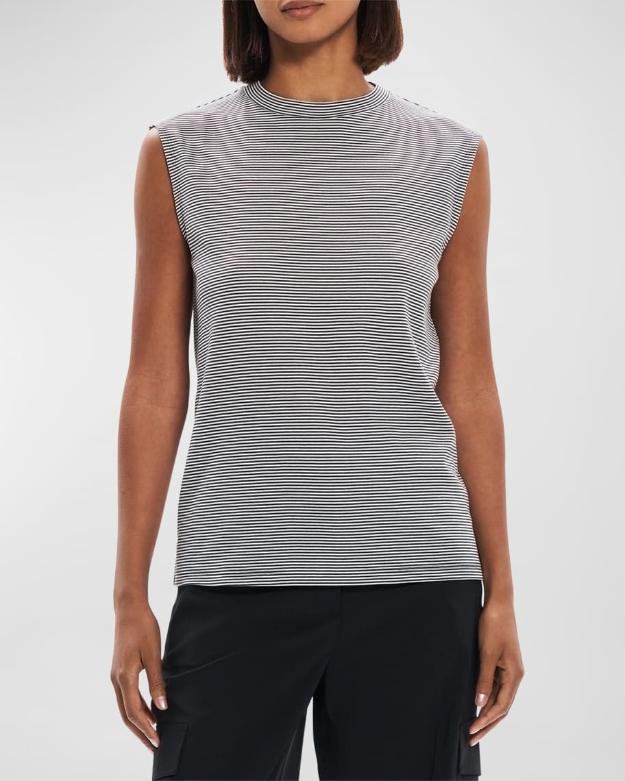 Theory Striped Crewneck Muscle Tank Top | Neiman Marcus