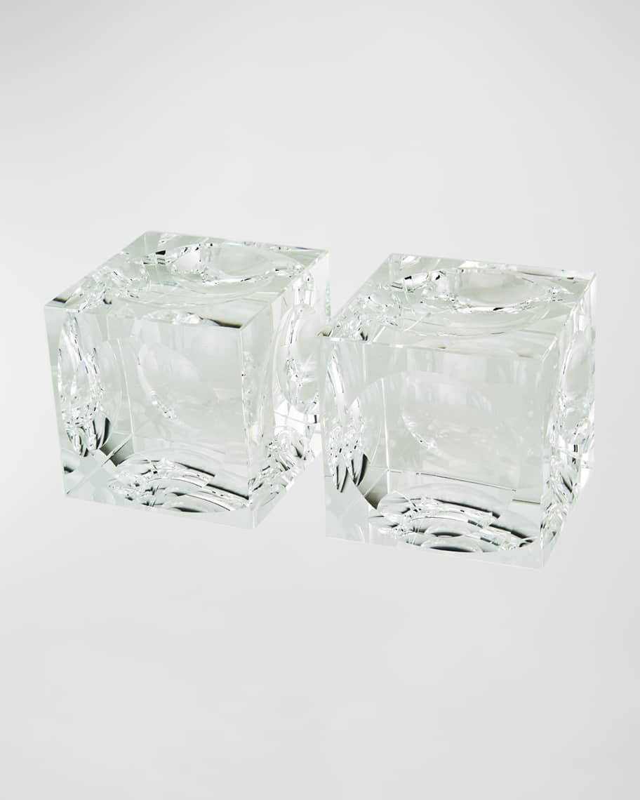Tizo Clear Crystal Square Cube W/Moon Shaped-Cut Bookend Pair | Neiman ...