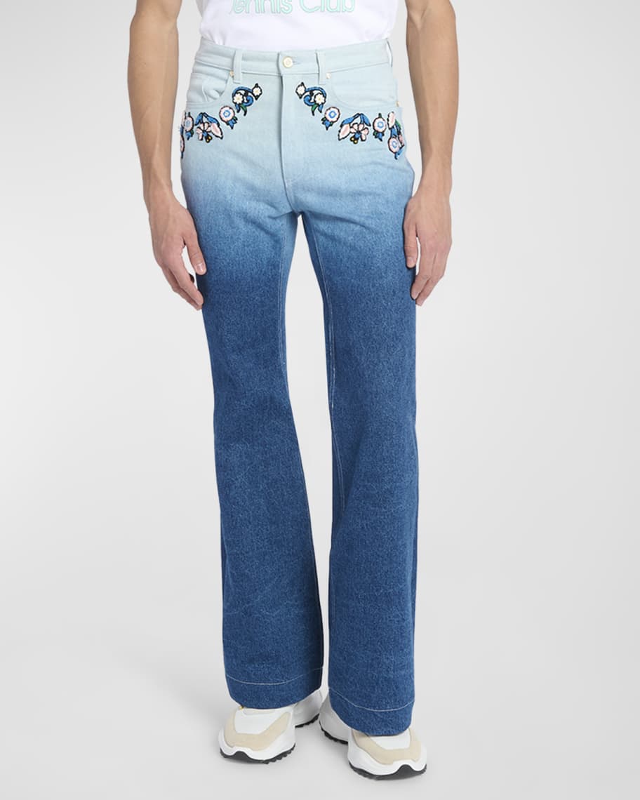 CASABLANCA Men's Floral Embroidered Flared Gradient Jeans | Neiman Marcus