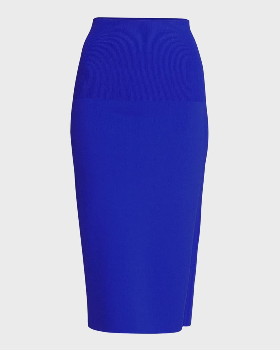 Victoria Beckham VB Body Fitted Midi Skirt, Blue | Neiman Marcus