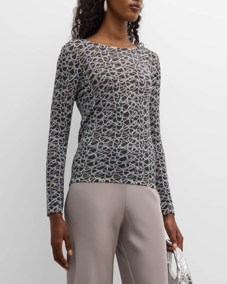 TSE Cashmere Cashmere Abstract-Print Crewneck Sweater | Neiman Marcus