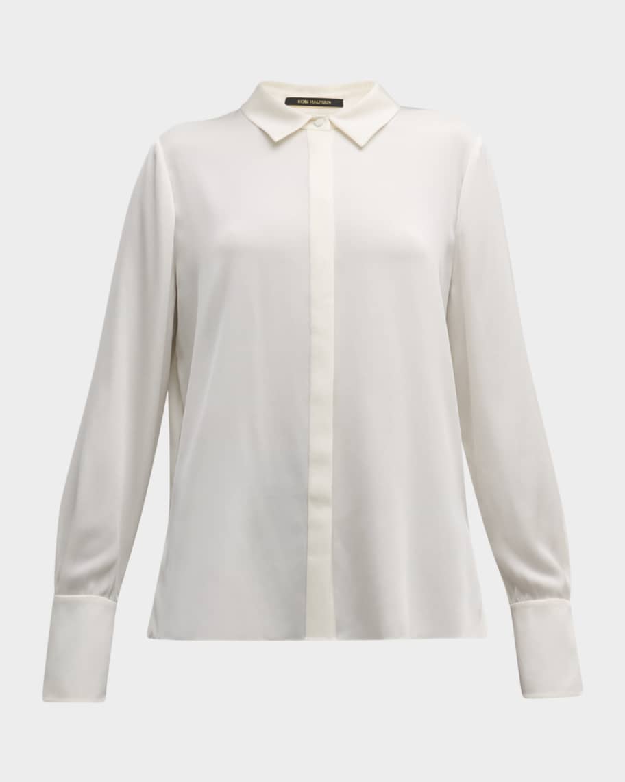 Kobi Halperin Larissa Split-Cuff Button-Down Blouse | Neiman Marcus