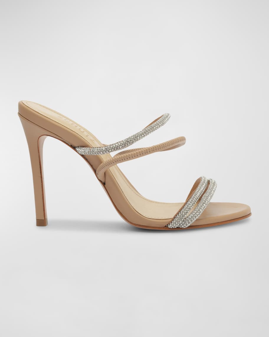 Schutz Whiteley Leather Crystal Sandals | Neiman Marcus