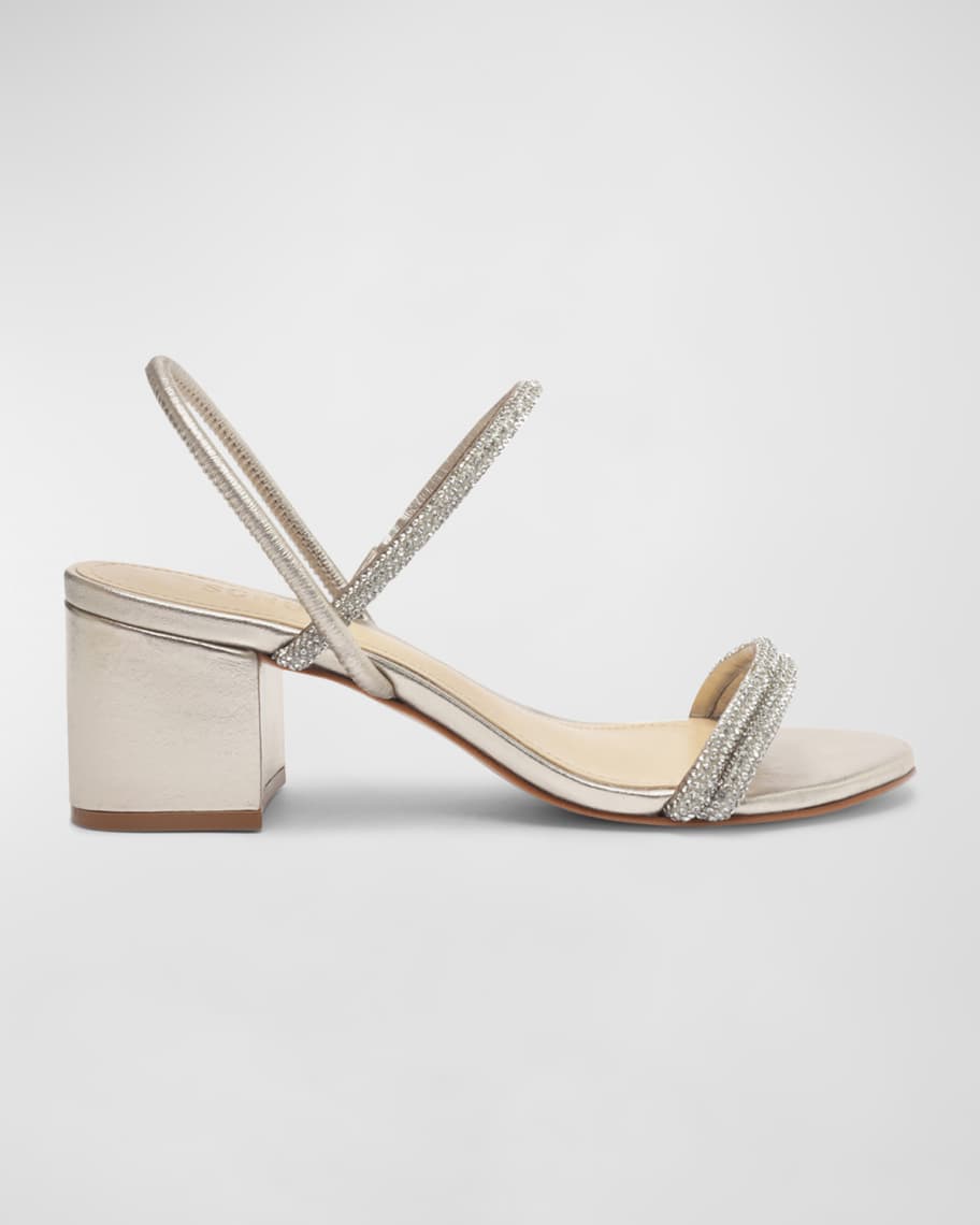 Schutz Whiteley Block-Heel Crystal Leather Sandals | Neiman Marcus