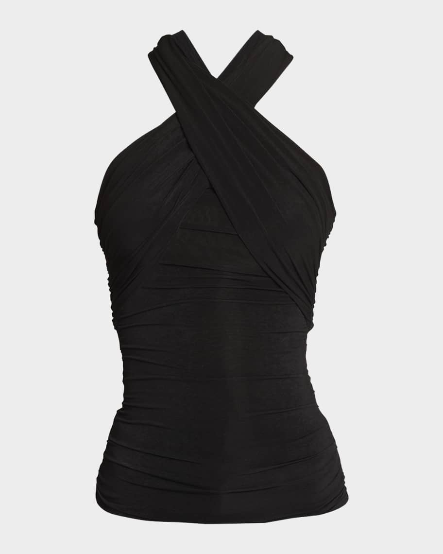 Saint Laurent Draped Crossover Halter Top | Neiman Marcus
