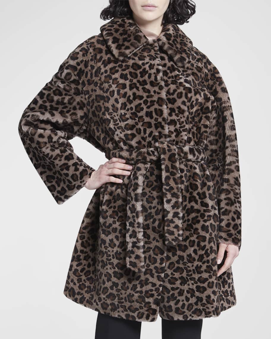 Giorgio Armani Leopard Print Shearling Belted Wrap Coat | Neiman Marcus