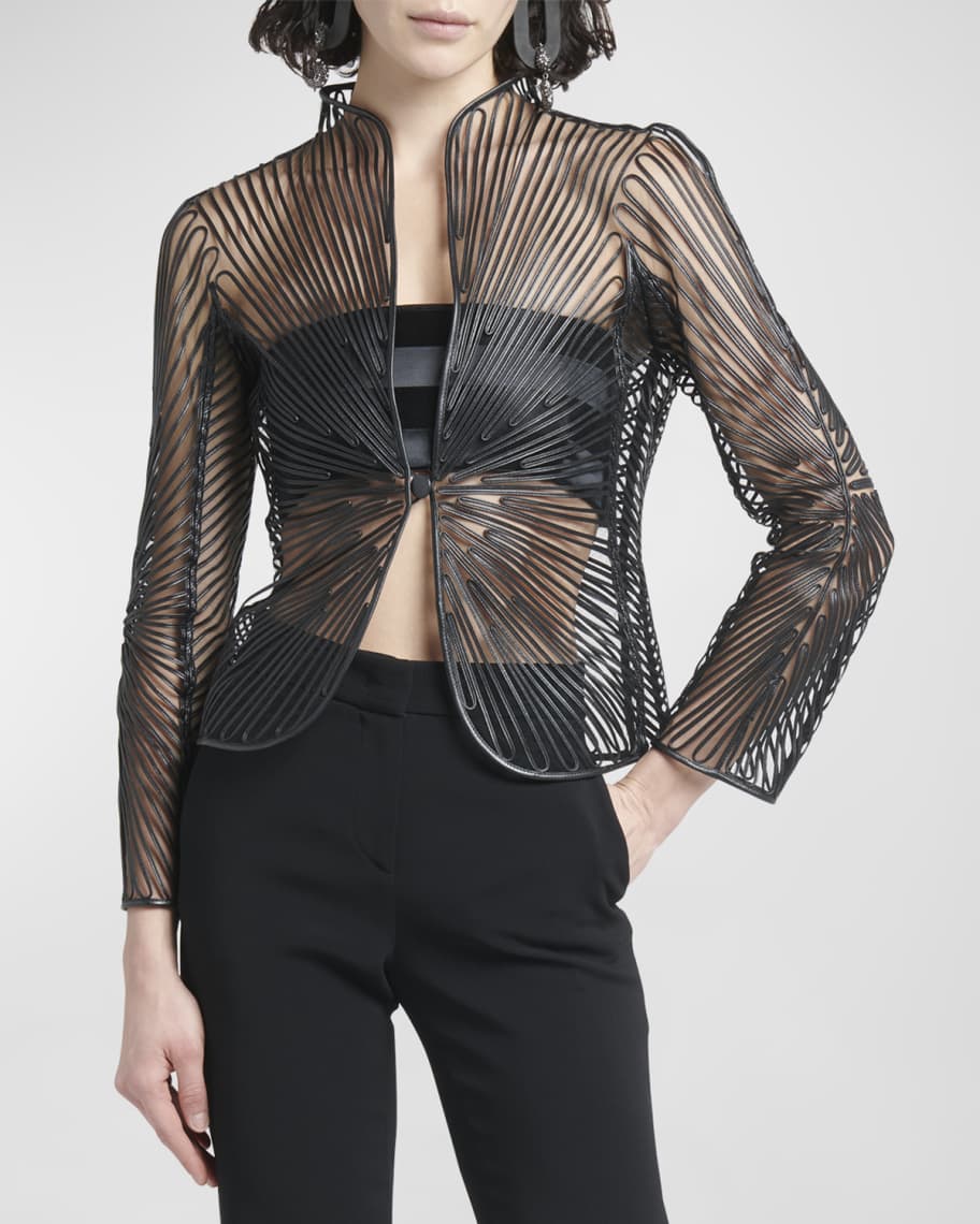 Giorgio Armani Soutache Single-Breasted Leather-Embroidered Jacket ...
