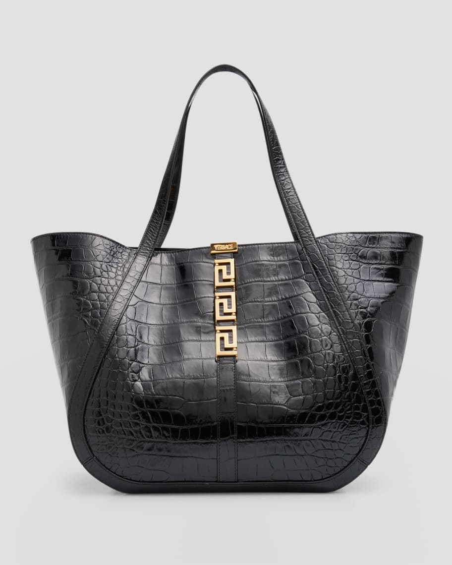 Versace Greca Goddess Large Croc-Embossed Tote Bag | Neiman Marcus