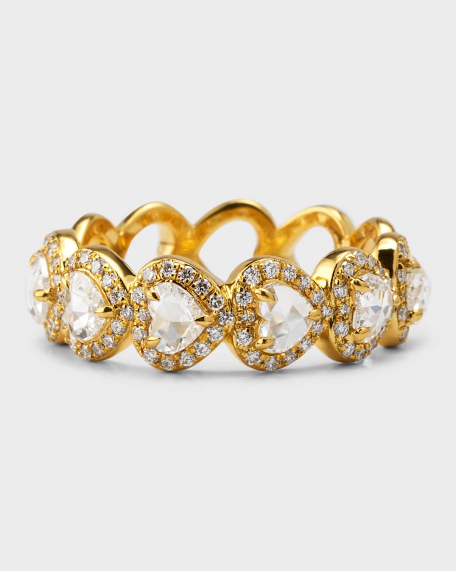 64 Facets 18K Yellow Gold Heart Diamond Scallop Half Ring, Size 6, 0 ...