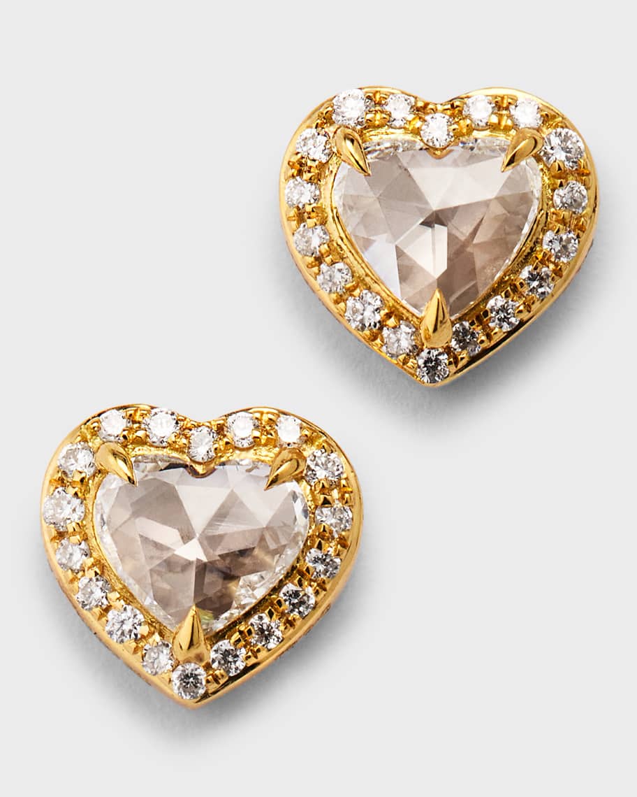 64 Facets 18K Yellow Gold Heart Diamond Stud Earrings | Neiman Marcus