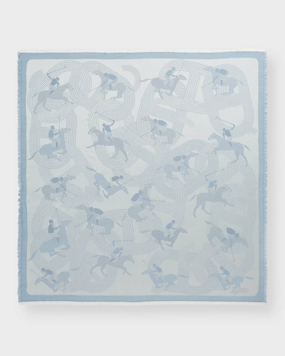 Rani Arabella Race Track Print Silk-Wool Scarf | Neiman Marcus