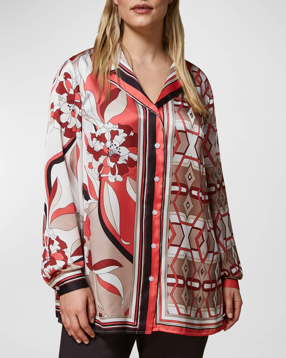 Marina Rinaldi Plus Size Biondo Button-Down Satin Shirt | Neiman Marcus