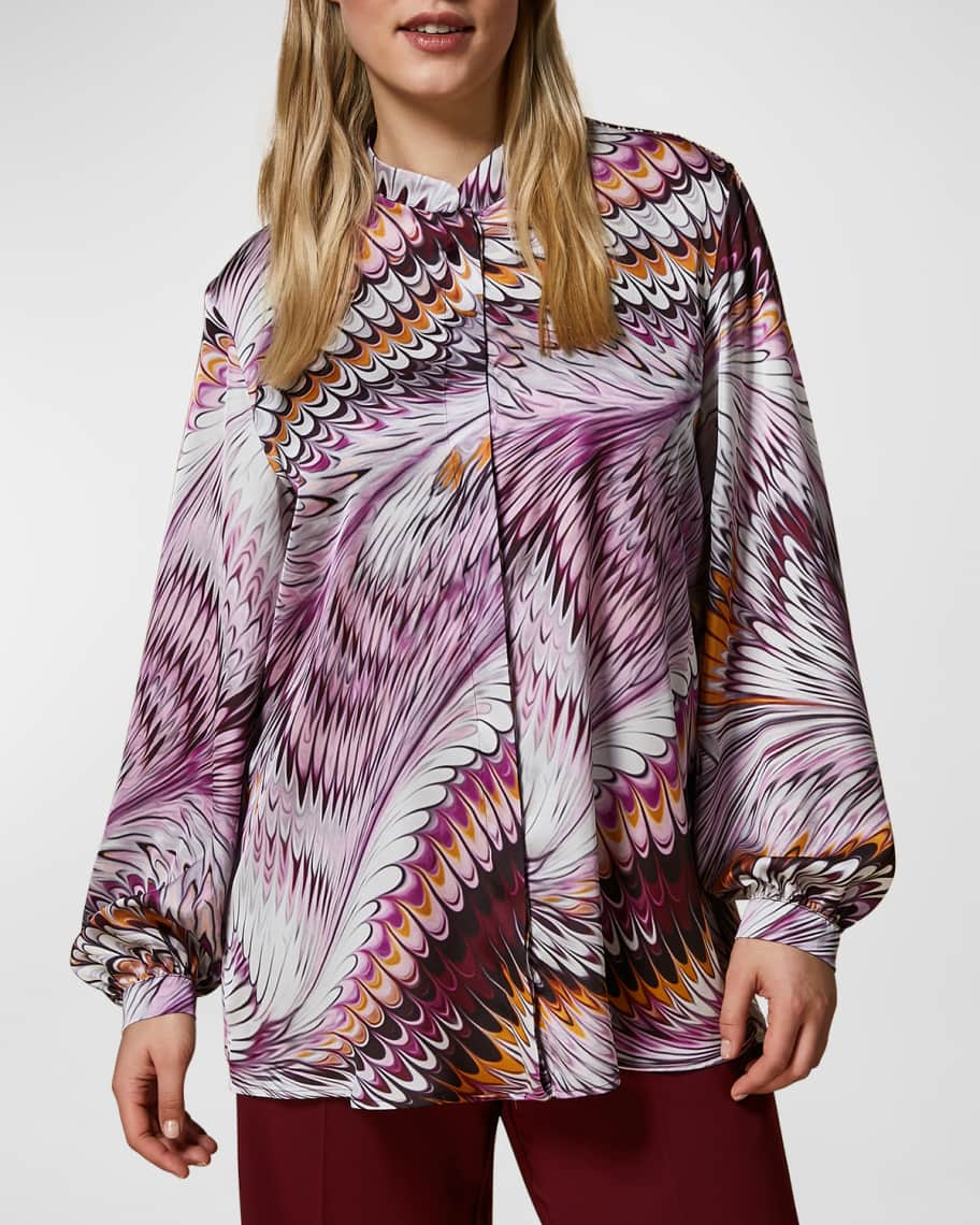 Marina Rinaldi Plus Size Basilica Abstract-Print Satin Blouse | Neiman ...