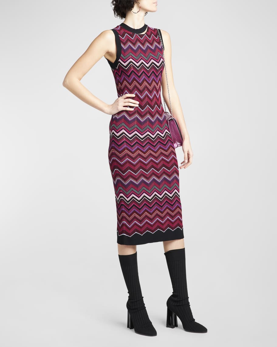 Missoni Cutout-Neck Chevron Knit Sleeveless Midi Dress | Neiman Marcus